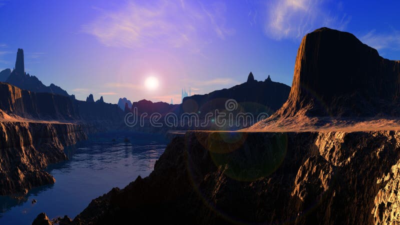 Romantic night landscape stock illustration. Illustration of romance ...