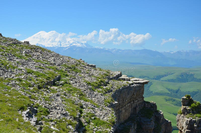 The Rocky Ledge On A Background Of Mountain Stock Image - Image of high ...