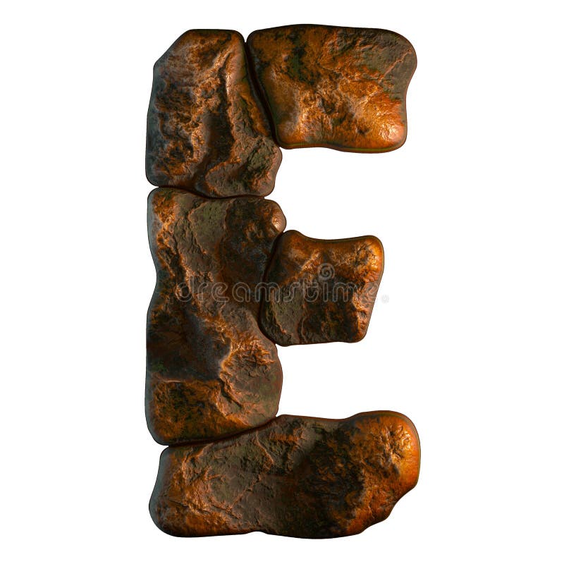 Rocky Letter E. Font Of Stone On White Background. 3d Stock ...