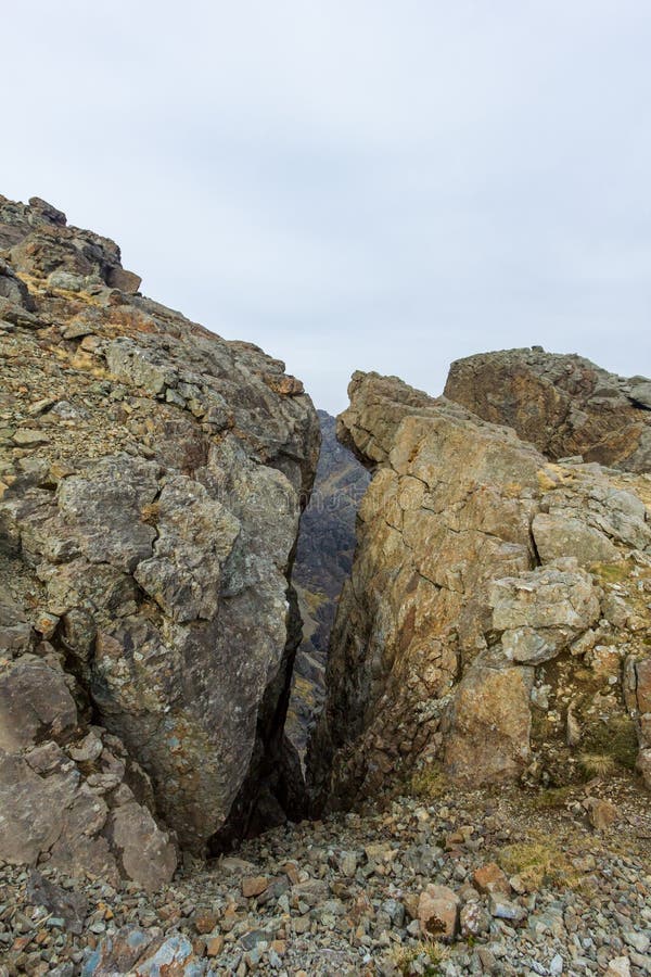 A Rocky Mountain Gully View with Altitude White Clouds Stock Photo ...