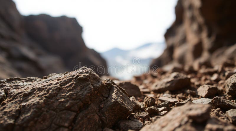 Rocky Mountain Terrain with Rugged Textures and Distant Blurred Peaks ...