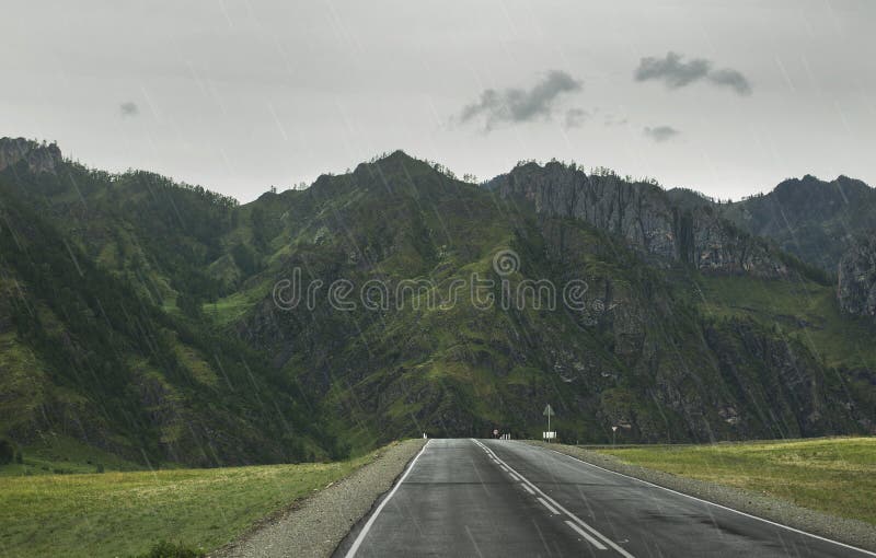 Rocky Mountains and Drizzle Rain Stock Image - Image of winding ...