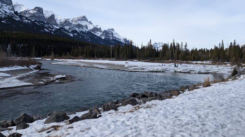 Rocky Mountains and River in Canmore, Alberta Stock Image - Image of ...