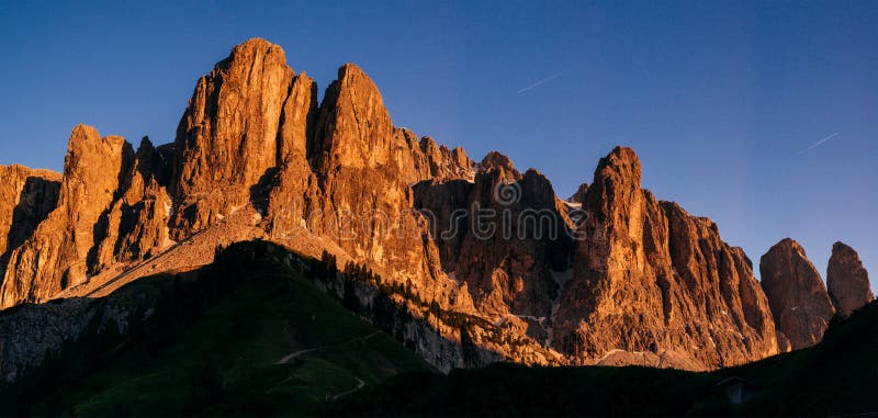 Rocky Mountains at Sunset. Dolomite Alps Italy Stock Photo - Image of ...
