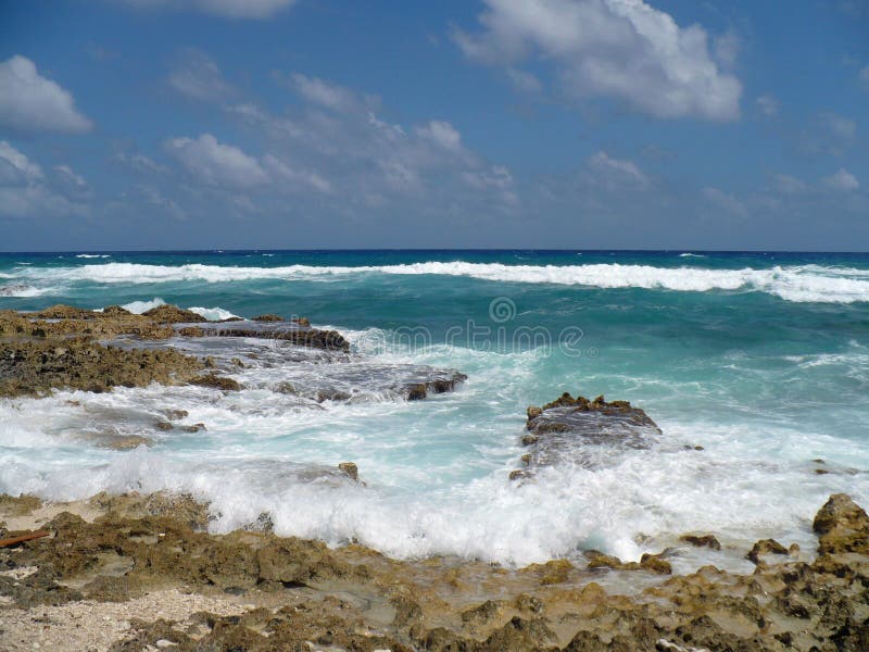 Rocky Ocean Beach in Cozumel Mexico Stock Image - Image of horizon ...