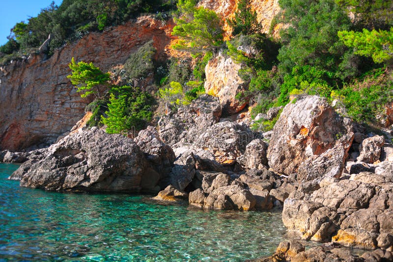 Rocky ocean shore stock photo. Image of paradise, coastline - 259886830
