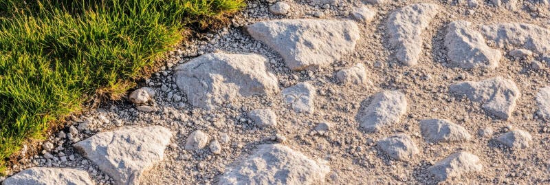 Rocky Path with Grass Border Under Sunlight Capturing Texture and ...