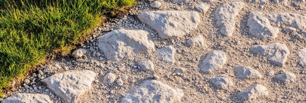 Rocky Path with Grass Border Under Sunlight Capturing Texture and ...