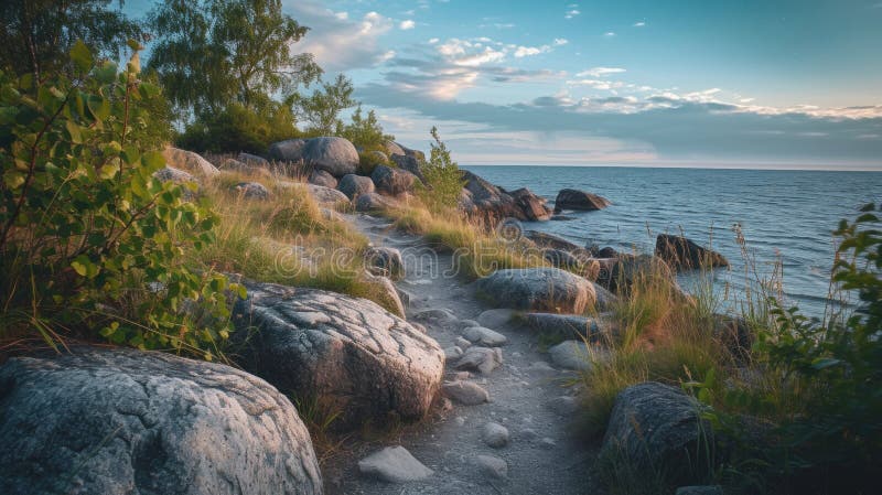 Rocky Path that Leads To a Unique View of the Sea Stock Image - Image ...