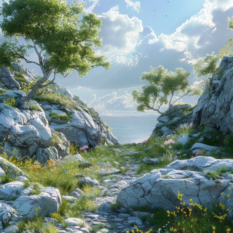 Rocky Path between Majestic Cliffs Generated Using AI. Stock ...