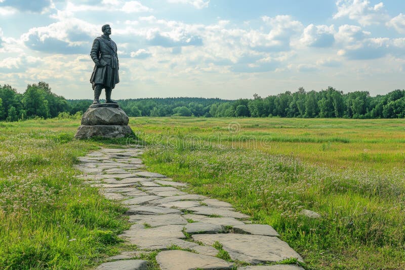 A Rocky Path, a Statue, a Grassy Plain, a Faraway Forest, and a Sky ...