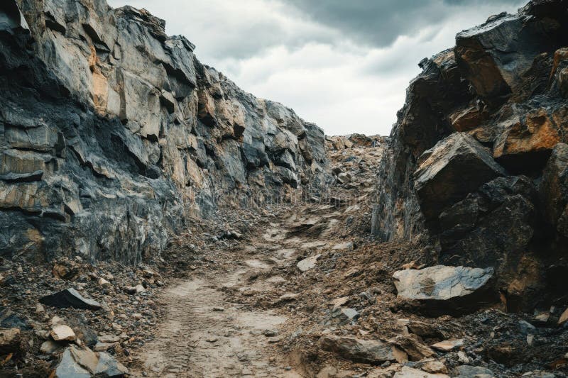 Rocky Pathway Leads Rugged Terrain Under Cloudy Sky Stock Photos - Free ...