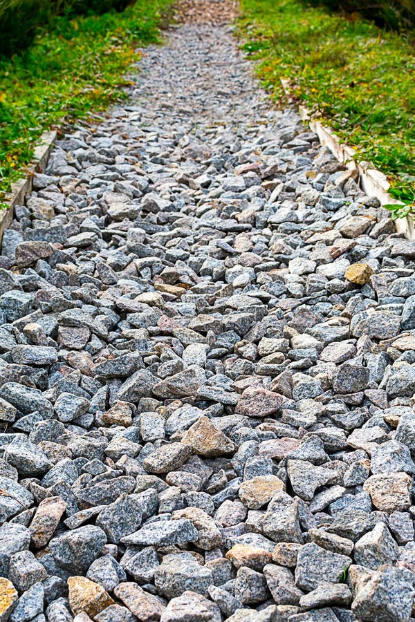 Pathway Composed of Small Granite Stones Surrounded by Vibrant Green ...
