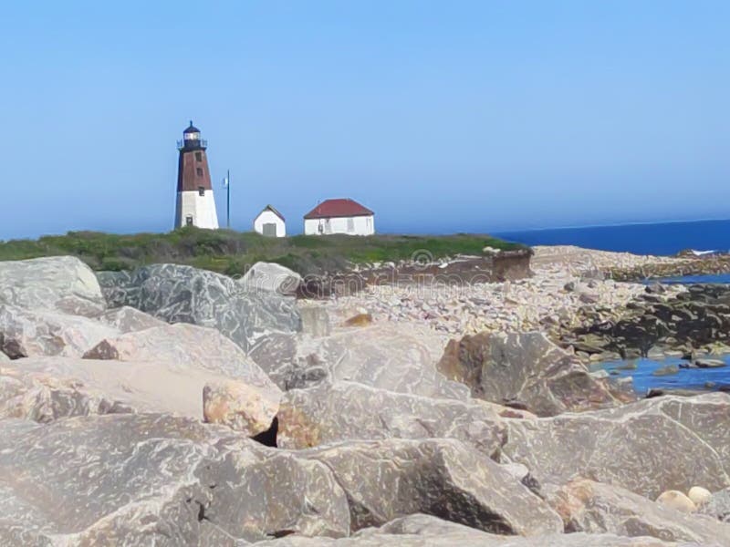 The Rocky Point Judith Lighthouse Stock Image - Image of horizon, point ...