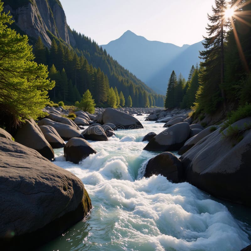 A Rocky River Landscape Serves As a Backdrop for the Copy Space within ...