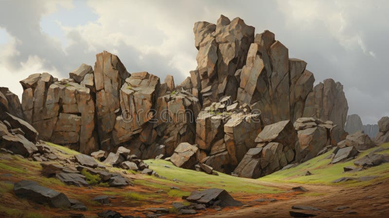 Monumental Composition a Majestic Butte with Sharp Boulders and Rocks ...