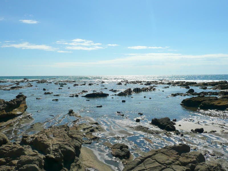 Rocky & Sandy Beach with Blue Cloudy Sky Israel Stock Photo - Image of ...