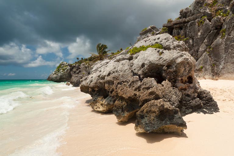 Rocky Scenery of Tulum Beach Stock Photo - Image of beach, sand: 21435742