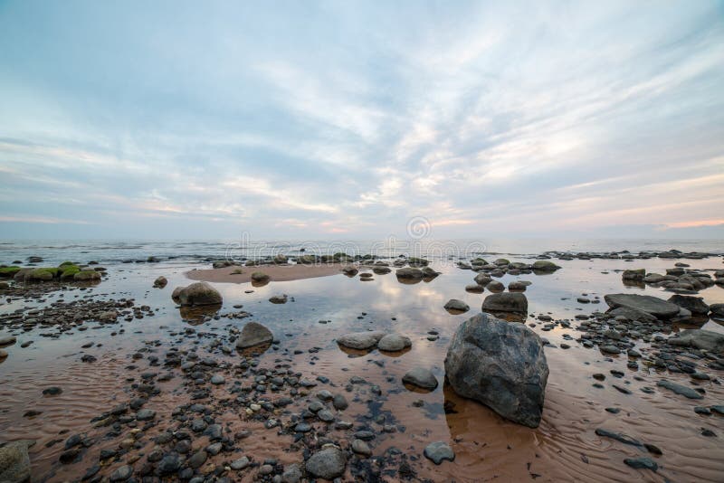 Rocky Sea Beach with Wide Angle Perspective Stock Photo - Image of ...