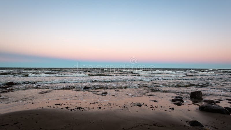 Rocky Sea Beach with Wide Angle Perspective Stock Photo - Image of ...