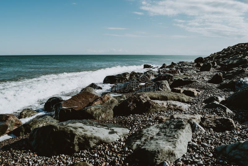 Rocky Shore, Blue Sea and Waves. a Sea Landscape. Stock Photo - Image ...
