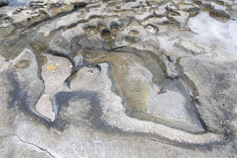Shore with Round Recesses with Water, in Which the Sky is Reflected ...