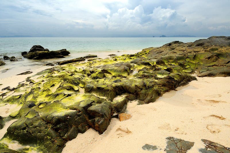 Deserted Beach of Desert Island. Stock Photo - Image of ocean, rock ...