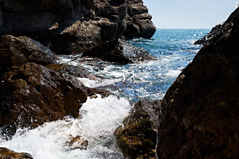 Rocky shore. Tidal bore stock photo. Image of seaside - 219296678