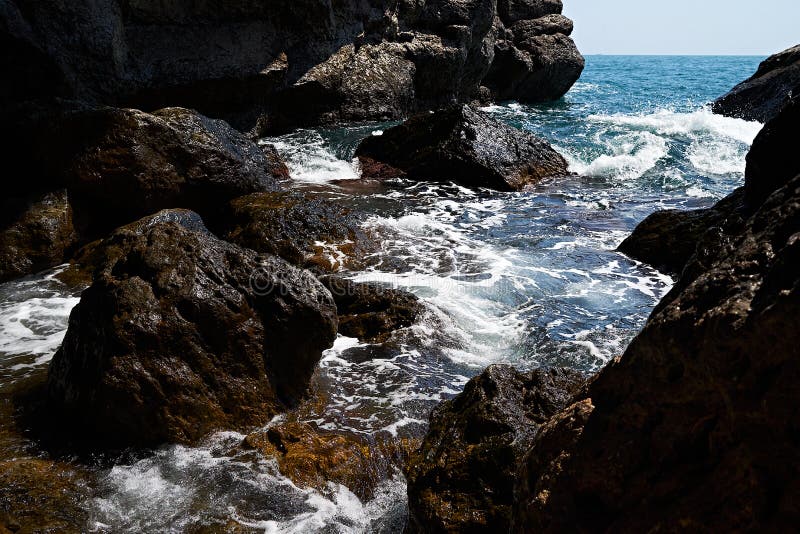 Rocky shore. Tidal bore stock photo. Image of rock, coast - 225155512