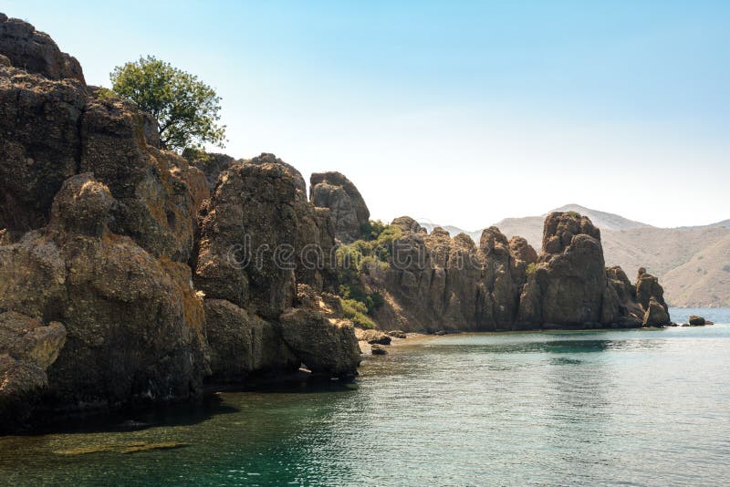 Rocky shoreline in Turkey stock image. Image of ocean - 100014589