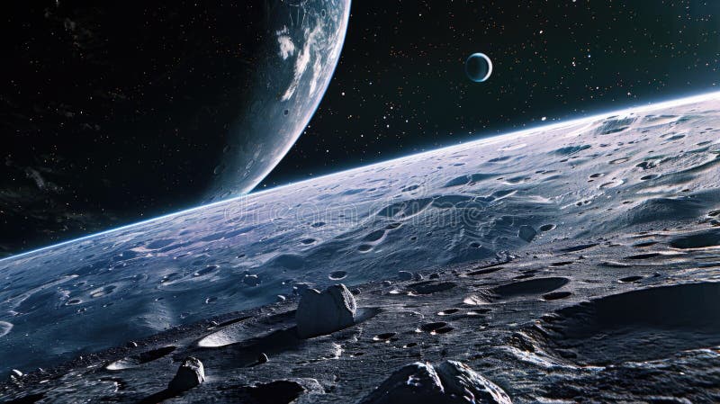 Rocky Surface with a Large Planet in the Background Stock Image - Image ...