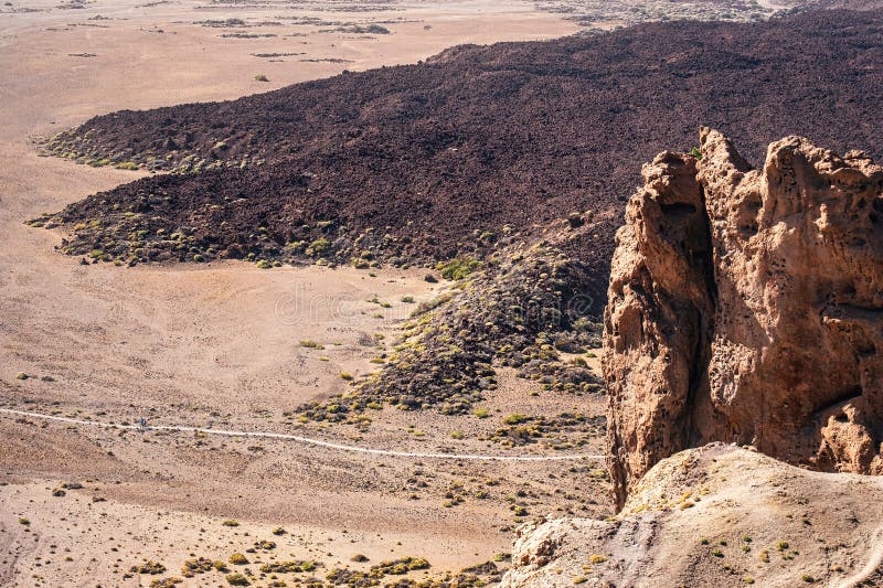 Rocky Volcanic Landscape with Lava Fields an Trekking Path, Tenerife ...