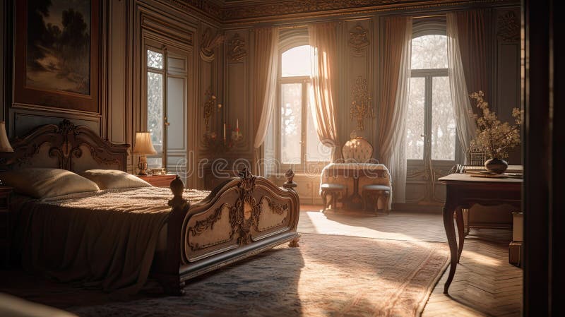 Generative AI: Rococo Bedroom with Flowers Stock Illustration ...