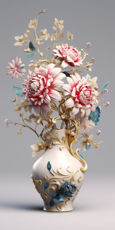 Rococo Ceramic Vase with Floral Pattern Hyper-realistic Glittered Art ...