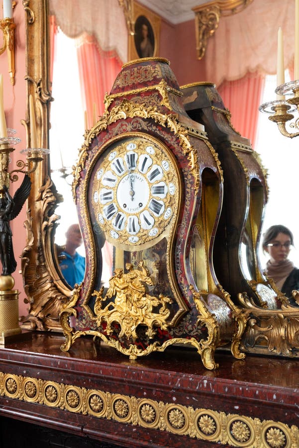 Rococo Clock on the Mantle of Palace Fireplace Editorial Image - Image ...