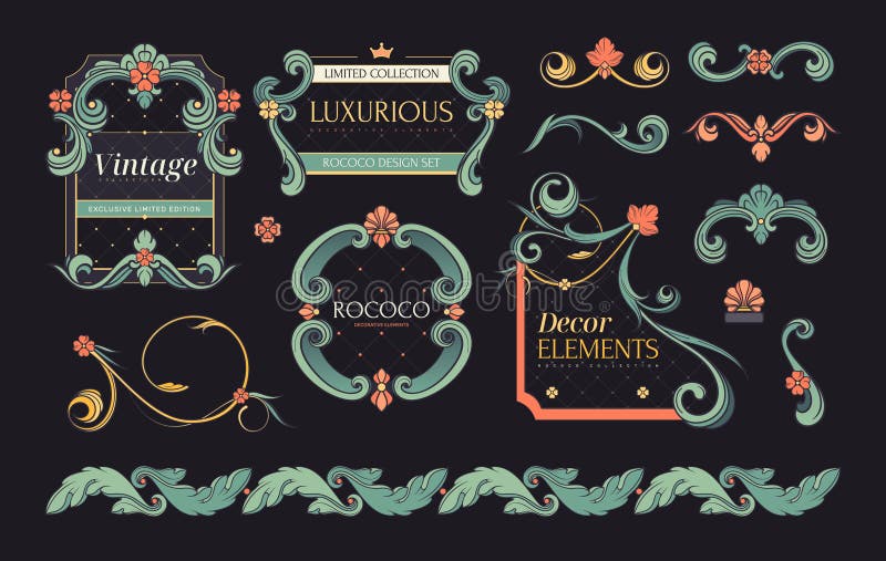 Rococo Decorative Elements Collection Stock Vector - Illustration of ...