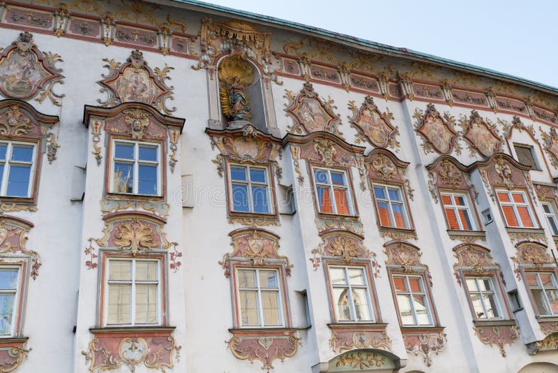Rococo Facade in the Town of Wasserburg, Bavaria Stock Image - Image of ...