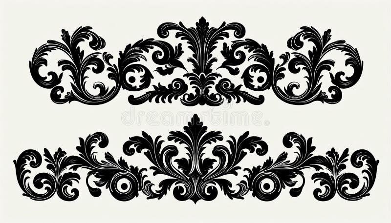 Rococo Floral Scroll and Frame Border Silhouette Ornament Stock ...