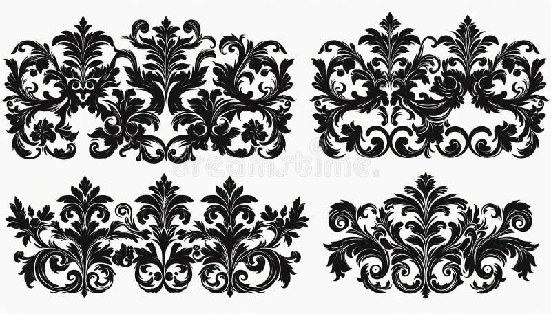 Rococo Floral Scroll and Frame Border Silhouette Ornament Stock Vector ...