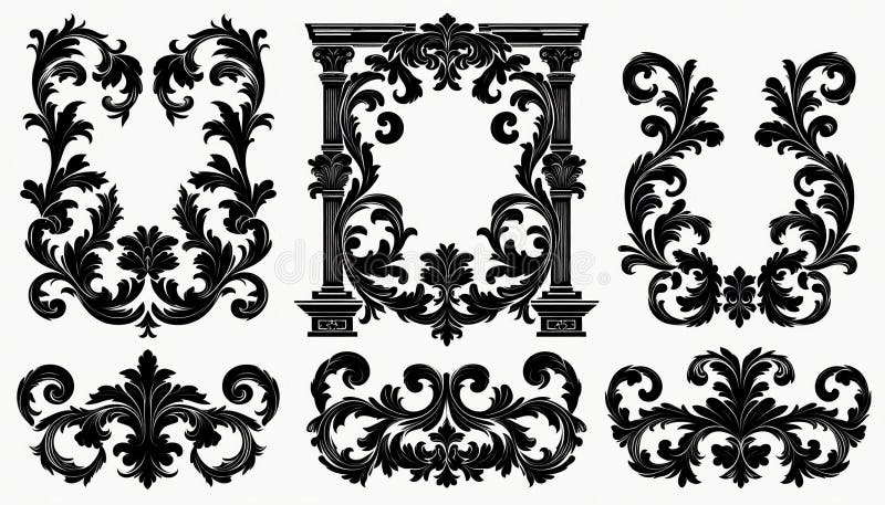 Rococo Floral Scroll and Frame Border Silhouette Ornament Stock Vector ...
