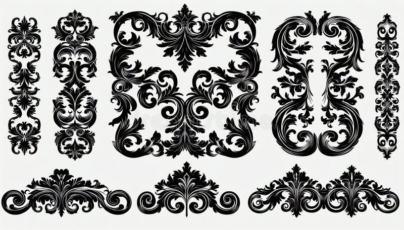 Rococo Floral Scroll and Frame Border Silhouette Ornament Stock ...