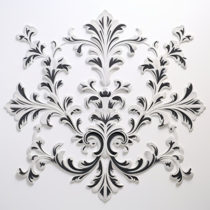 Rococo-inspired 3d Pattern: Black and White Ornaments on White ...