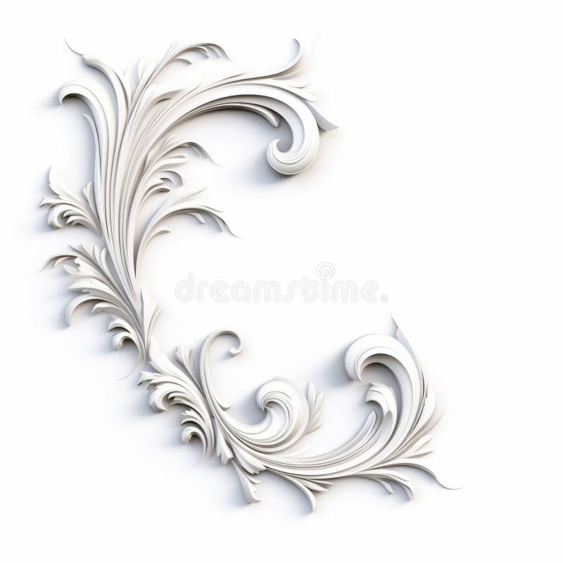 Rococo-inspired 3d Rendered White Letter with Intricate Leaf Patterns ...