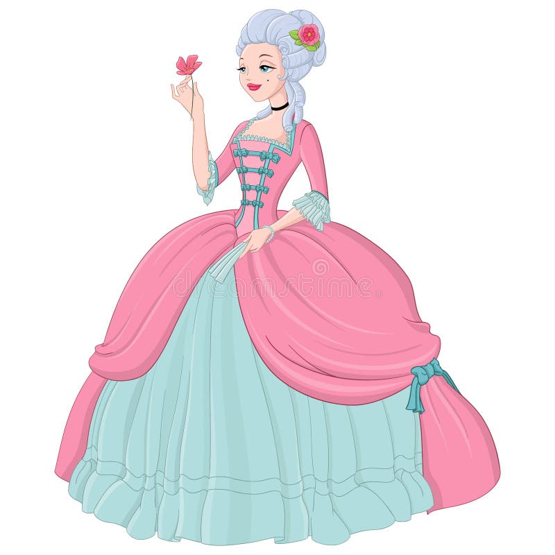 Rococo Lady in Pink Dress. Vector Illustration. Stock Vector ...
