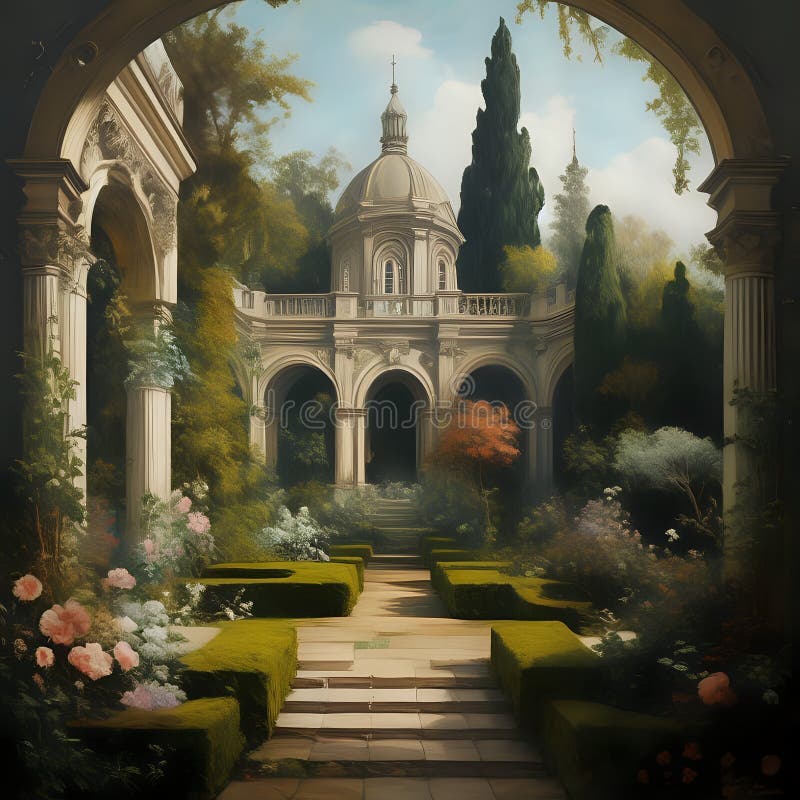 A Rococo Painting of a Garden with Abstract Elements and High ...