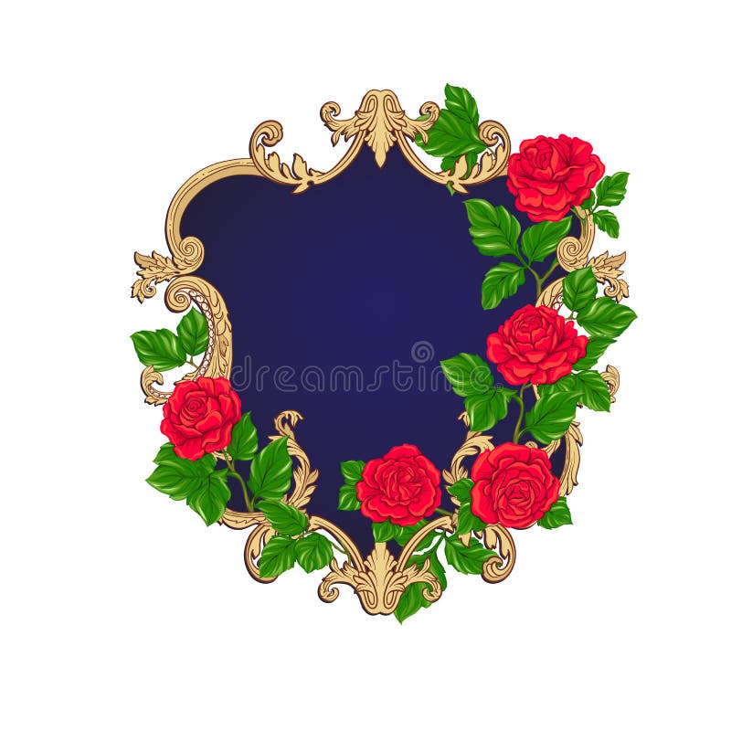 Rococo Reach Decorative Frame with Pinkroses and Space for Text Stock ...