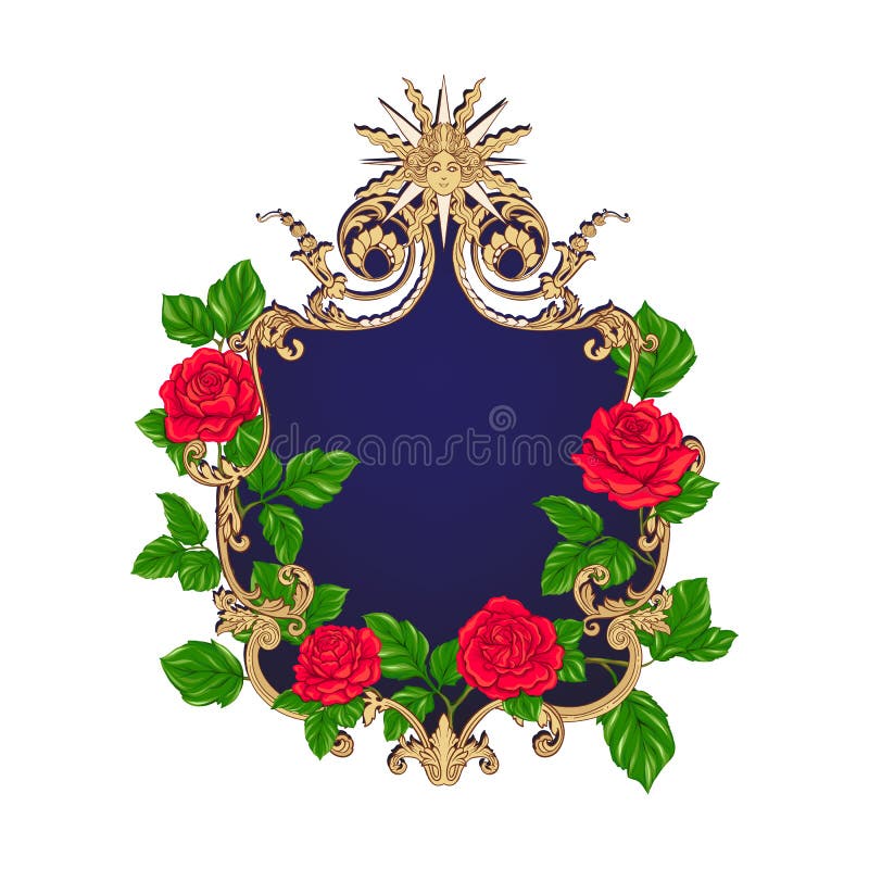 Rococo Reach Decorative Frame with Pinkroses and Space for Text Stock ...