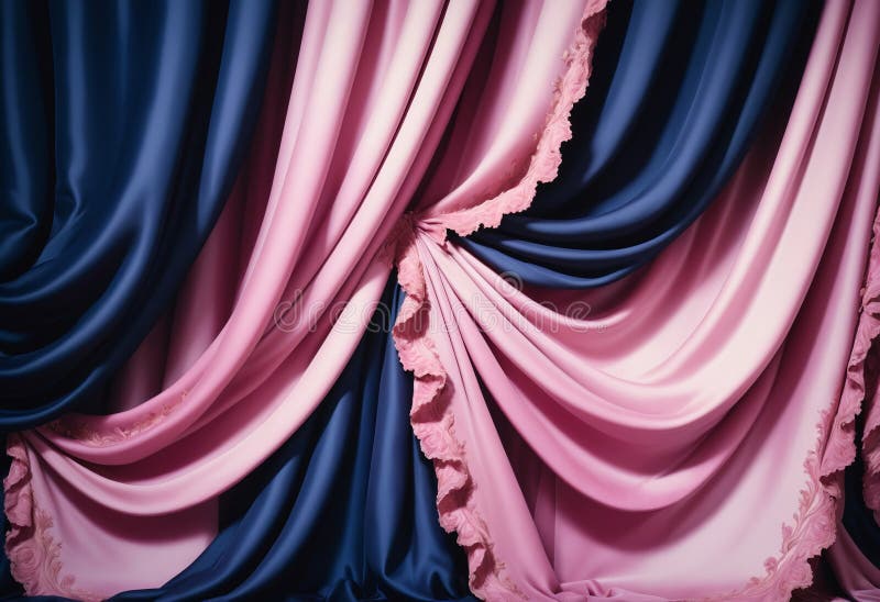 Rococo Style Beautiful Drapery of Navy Blue and Pink Fabric Stock ...