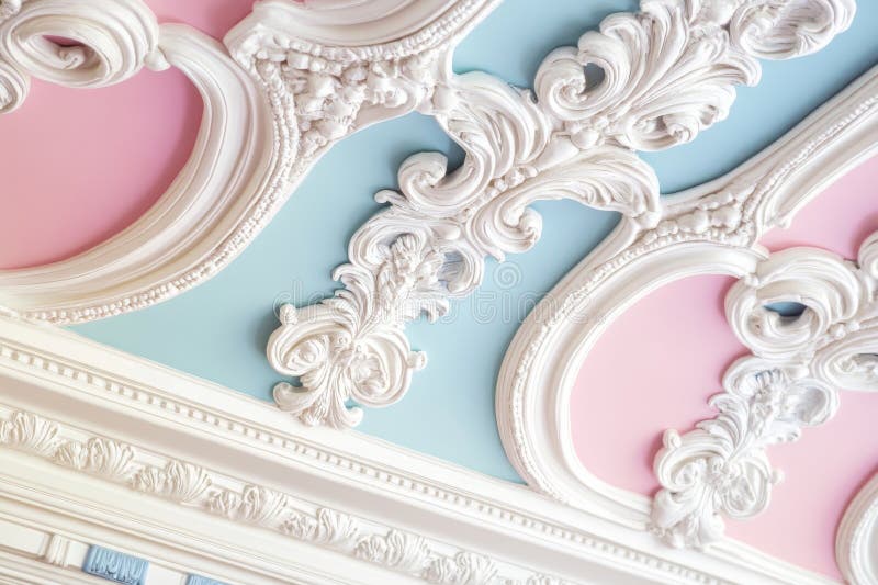 In the Rococo Style, the Ceiling is Decorated with White Gypsum Bas ...