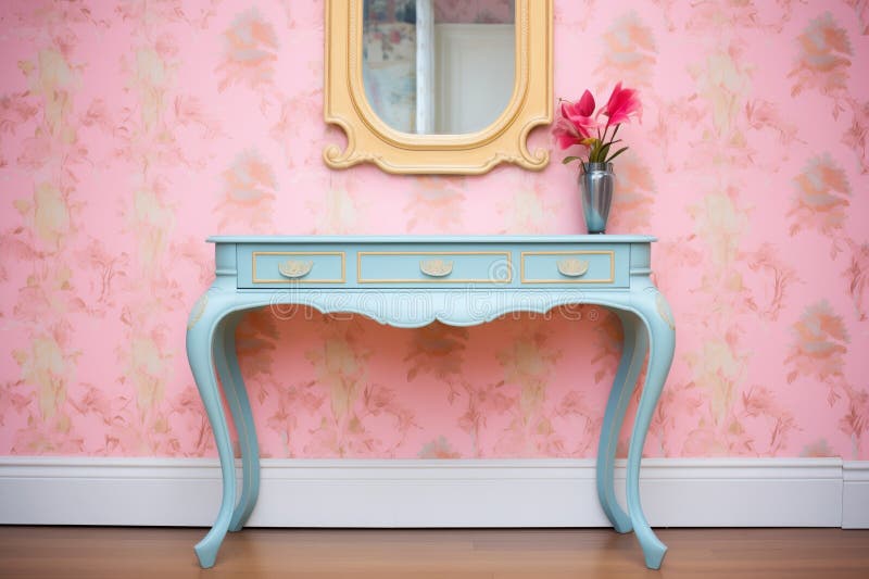 Rococo Style Hallway Console Table Against Pastel Pink Textured ...